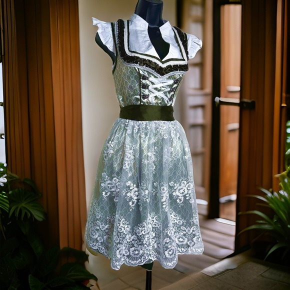 Molliwater | Dirndls | New Large Oktoberfest Olive Green Lace Dirndl ...